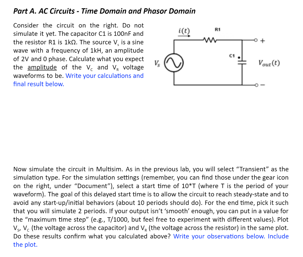 Solved Part A. AC Circuits - Time Domain and Phasor Domain | Chegg.com