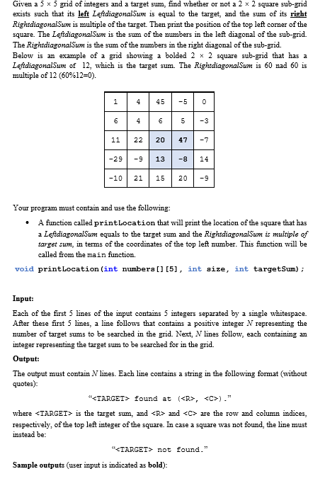 Solved Given a 5 x 5 grid of integers and a target sum, find | Chegg.com
