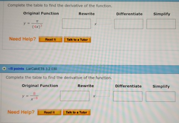 Solved Complete the table to find the derivative of the | Chegg.com