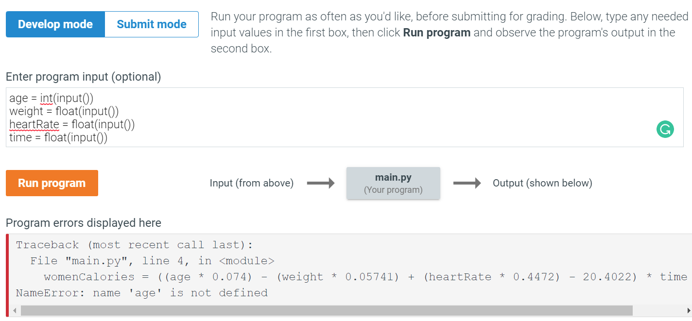 Solved 2.12 LAB: Expression for calories burned during | Chegg.com