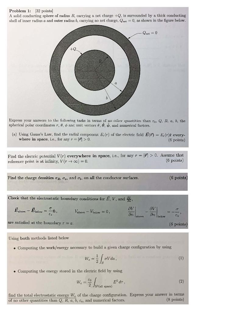 Solved Problem 1: (32 points A solid conducting sphere of | Chegg.com