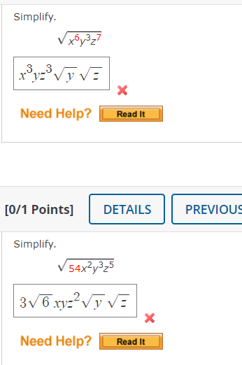 Solved Simplify. x6y3z7 Simplify. 54x2y3z5 | Chegg.com
