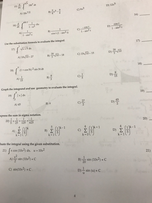 Solved d/dx integral^squareroot x_1 18 t^7 dt A) 18 x^7/2 | Chegg.com