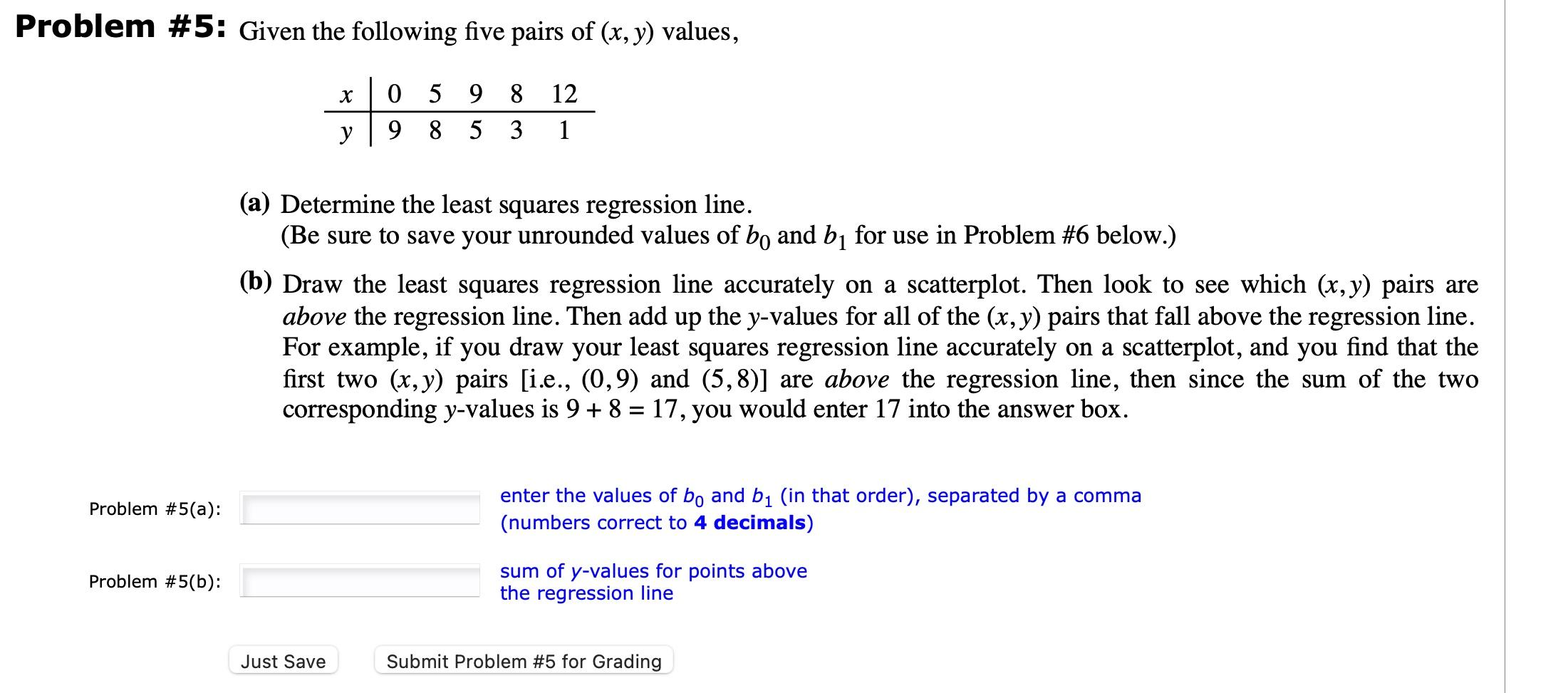 Solved Problem #5: Given the following five pairs of (x, y) | Chegg.com