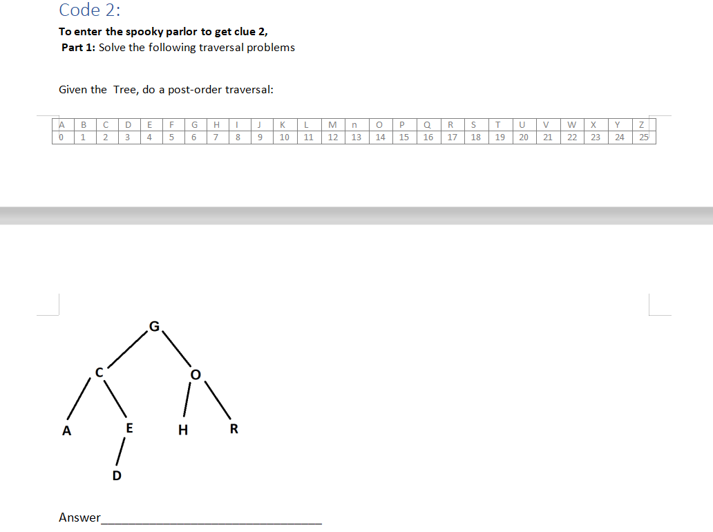 Solved Code 2: To enter the spooky parlor to get clue 2, | Chegg.com