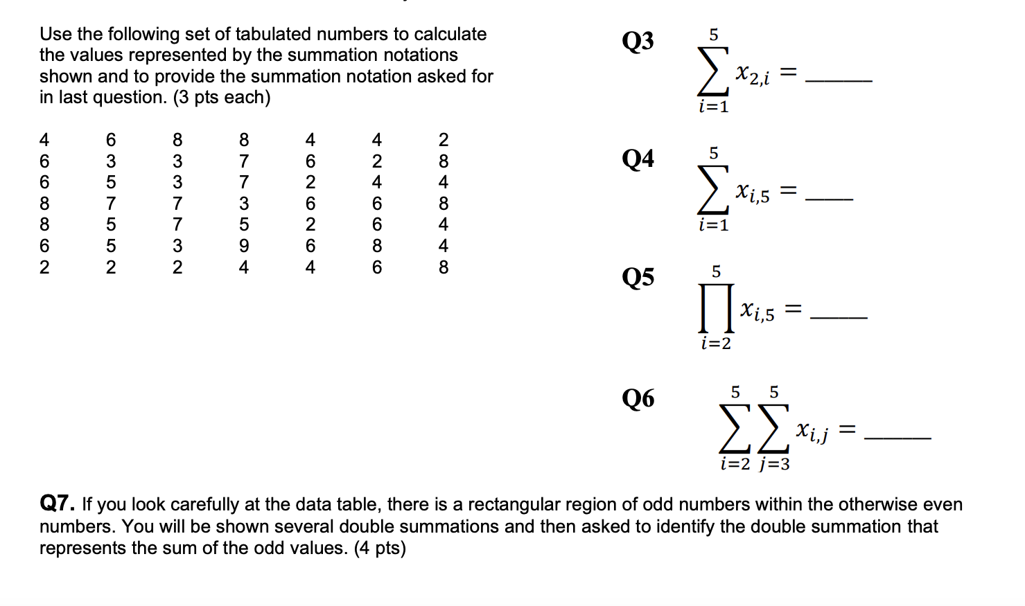 Solved Use the following set of tabulated numbers to | Chegg.com