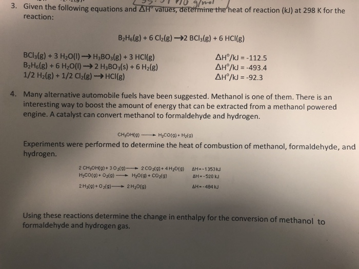 Solved 3. Given the following equations and AH values, | Chegg.com