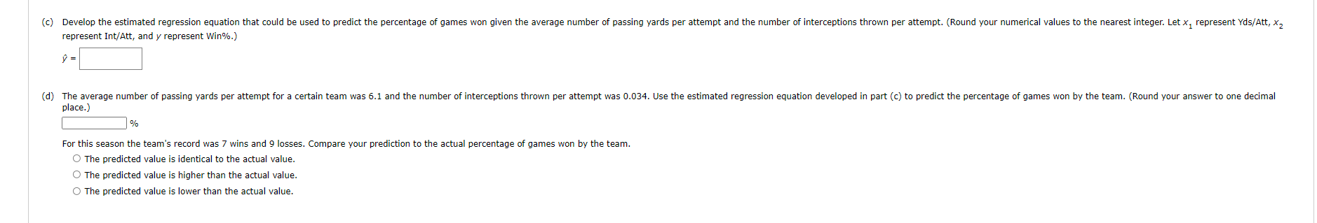 Solved DATAfile: NFLPassing A statistical program is | Chegg.com