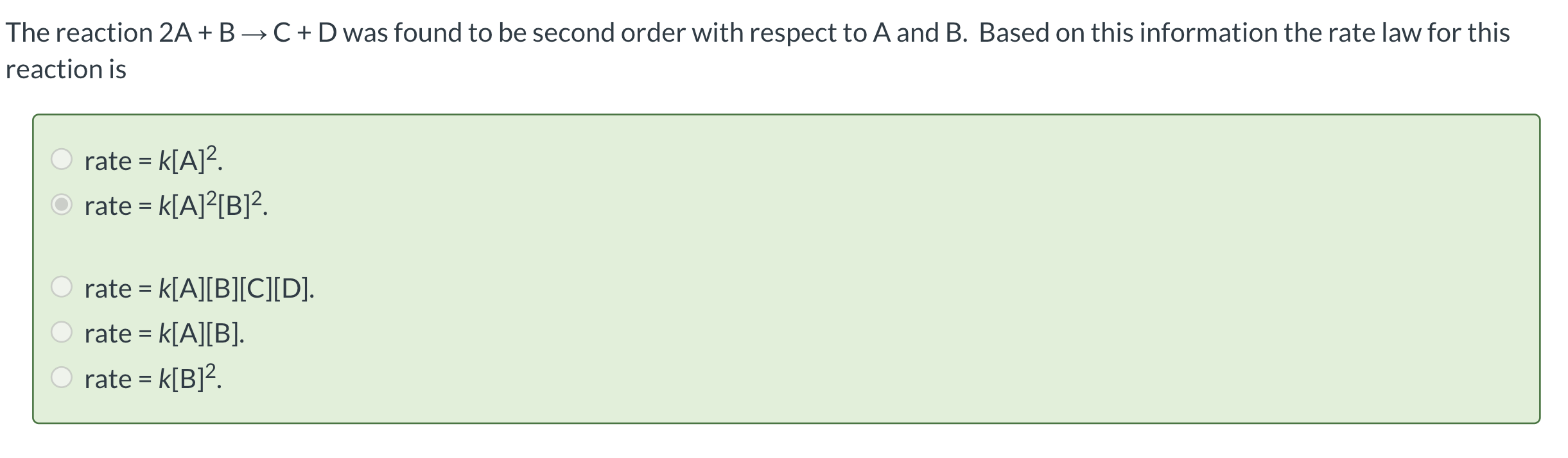 Solved The reaction 2A+B→C+D ﻿was found to be ﻿second order | Chegg.com