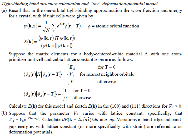Solved Tight-binding band structure calculation and "toy" | Chegg.com