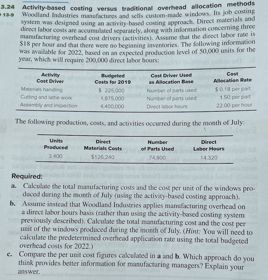 Solved 24 Activity-based costing versus traditional overhead | Chegg.com