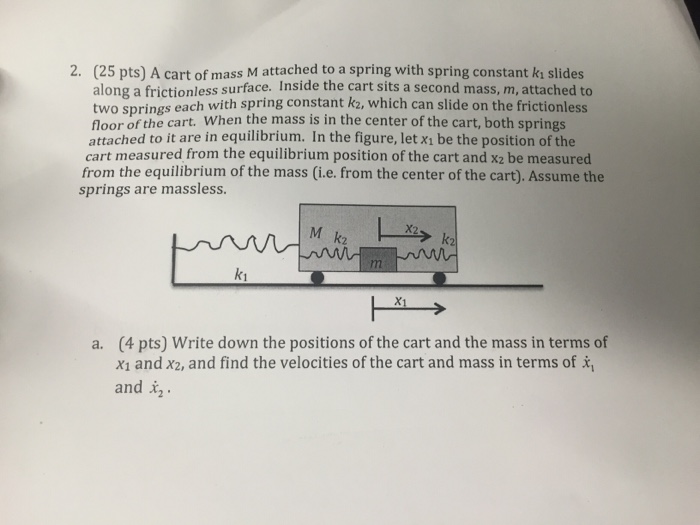 Solved 2. (25 pts) A cart of mass M attached to a spring | Chegg.com