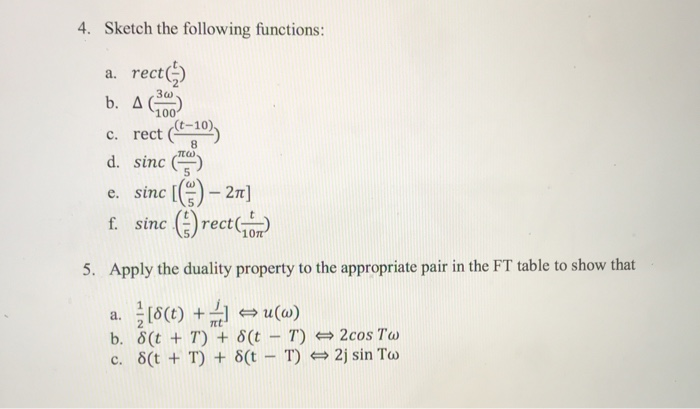Solved 4. Sketch the following functions: a. rect b. Δ (100) | Chegg.com