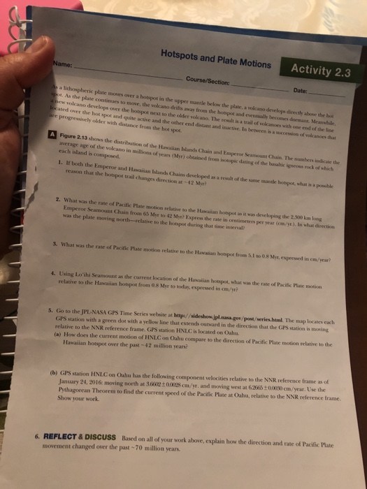 Solved Hotspots and Plate Motions Activity 2.3 ame: Date: a | Chegg.com