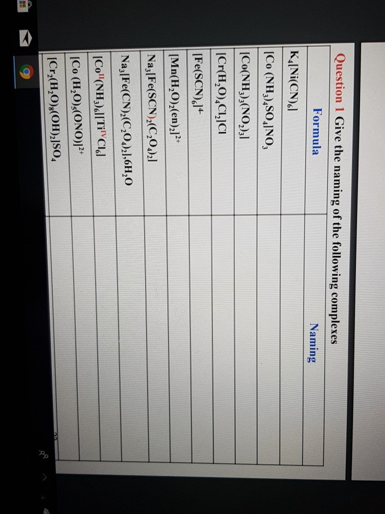 Solved Question 1 Give the naming of the following complexes | Chegg.com