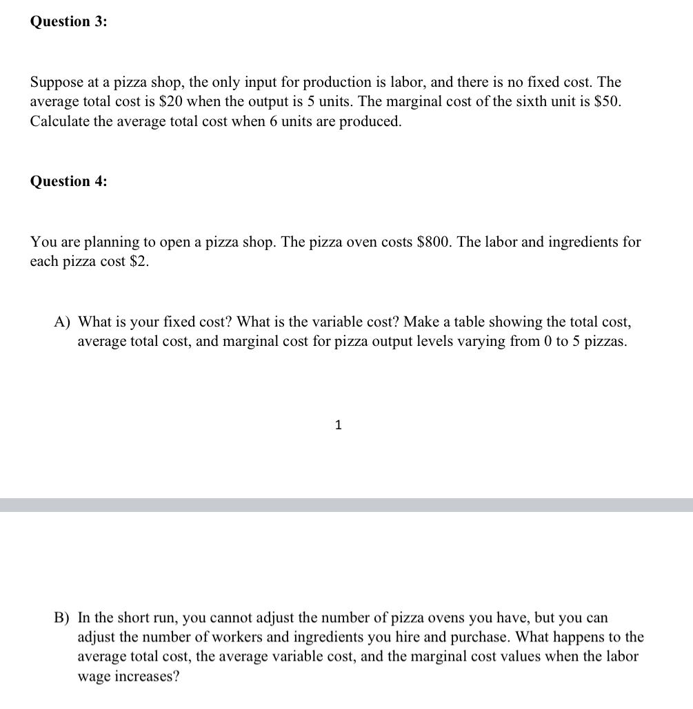 Solved Suppose at a pizza shop, the only input for | Chegg.com