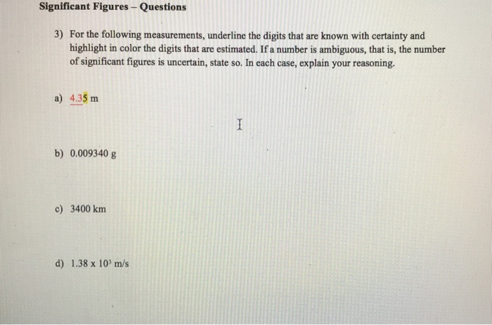 Solved Measurements: Understanding Significant Figures and | Chegg.com