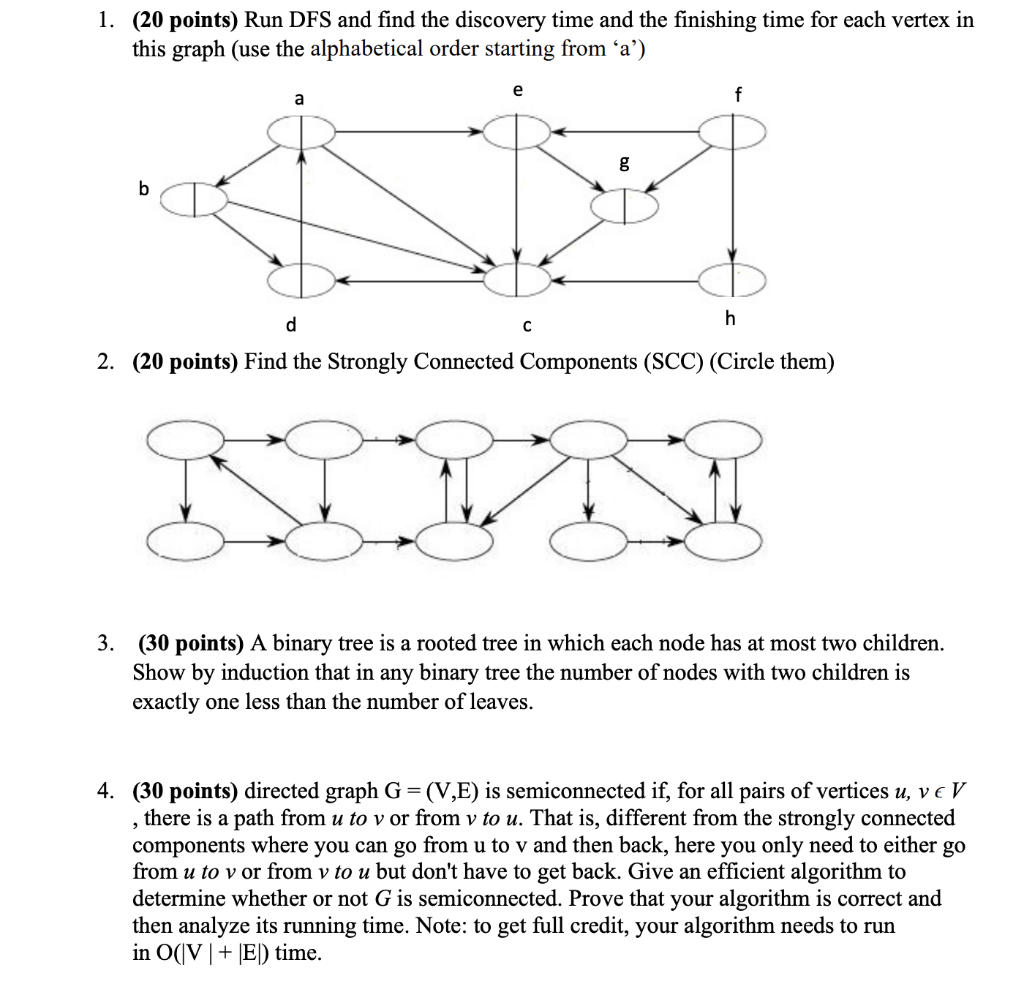 Solved 1. (20 points) Run DFS and find the discovery time | Chegg.com