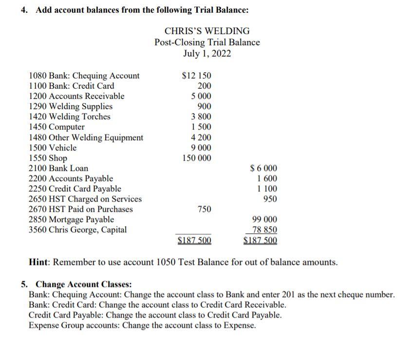 Solved Accounting with Sage 50 Level 1 Add account | Chegg.com
