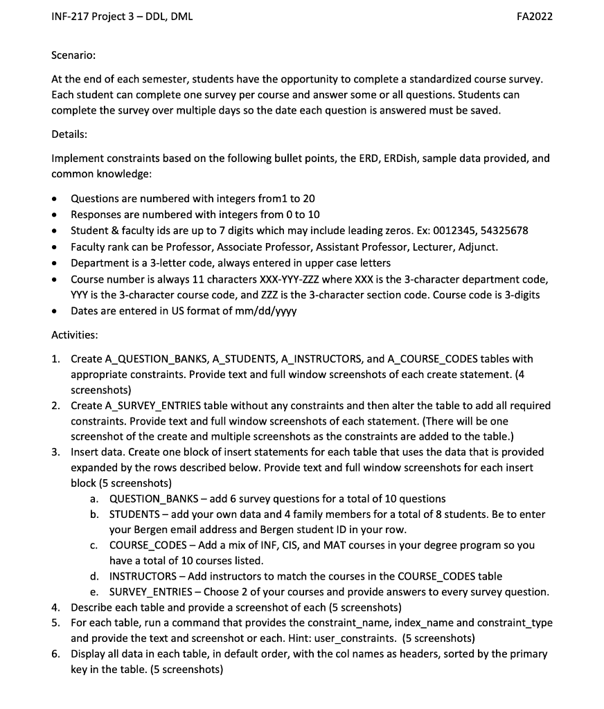 Solved Create A_QUESTION_BANKS, A_STUDENTS, A_INSTRUCTORS, | Chegg.com