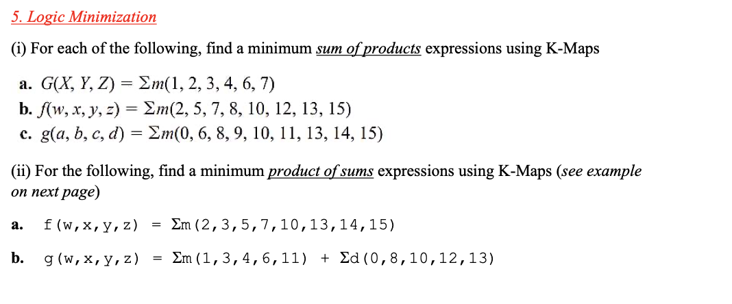 Solved 5. Logic Minimization (i) For each of the following, | Chegg.com
