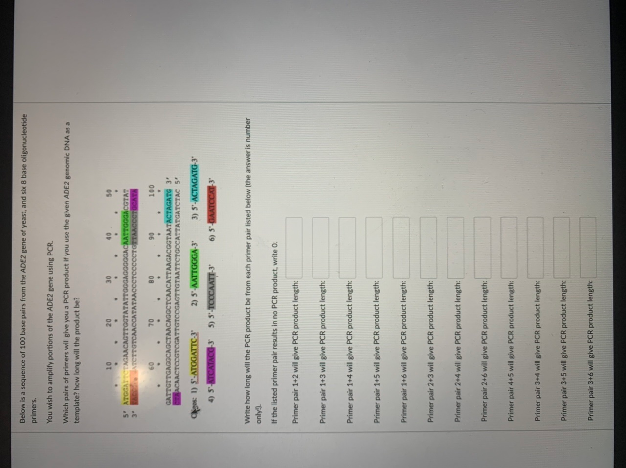 Below is a sequence of 100 base pairs from the ADE2 | Chegg.com