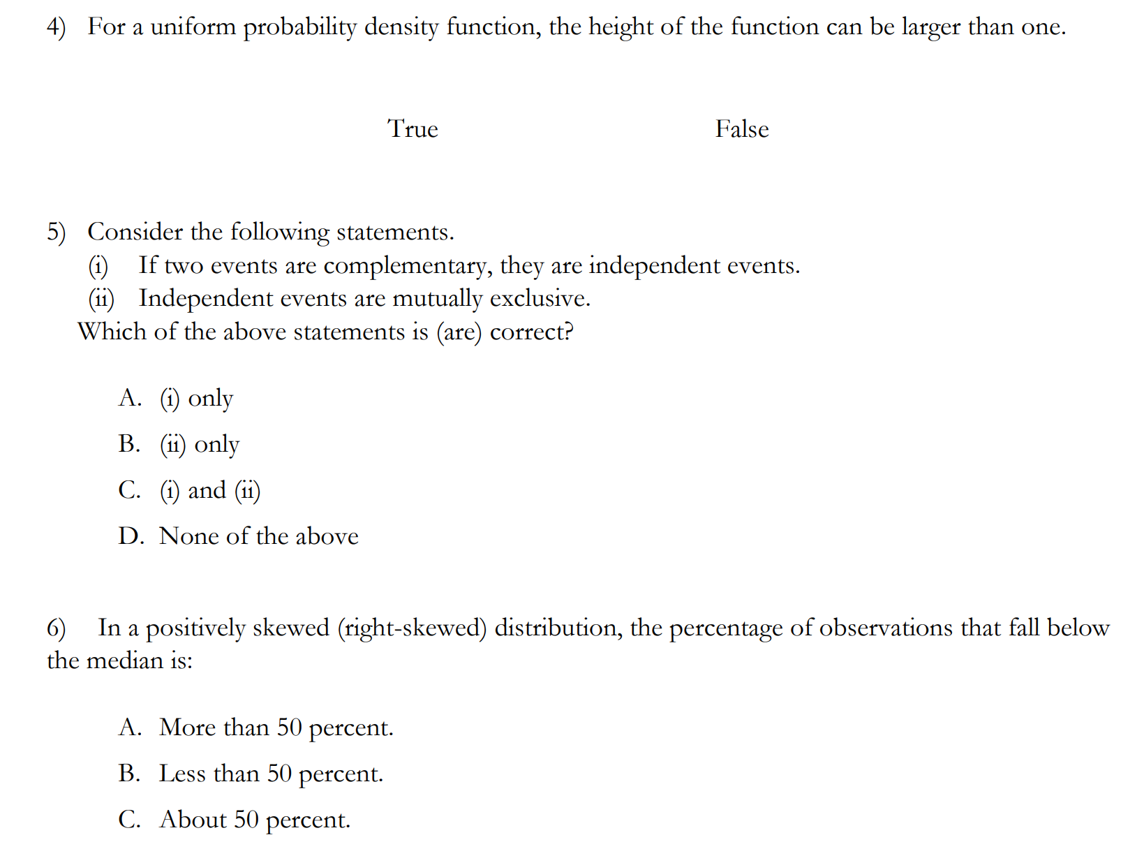 Solved 4) For a uniform probability density function, the | Chegg.com