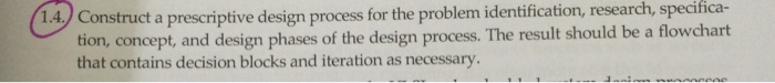 Solved 1.4., Constru ct a prescriptive design process for | Chegg.com