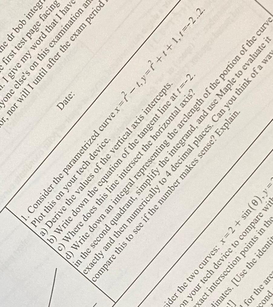 Solved Date: ne dr bob integr first test page facing I give | Chegg.com