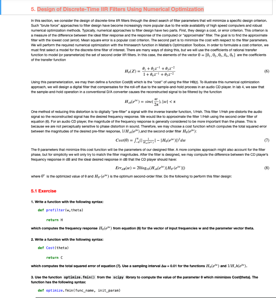 5. Design of Discrete-Time IIR Filters Using | Chegg.com