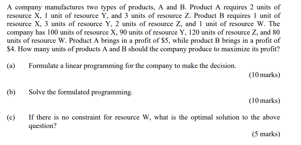 Solved A company manufactures two types of products, A and | Chegg.com