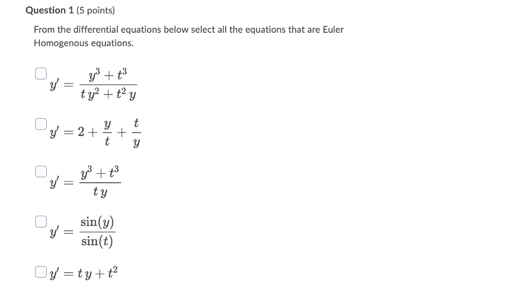 Solved Question 1 (5 points) From the differential equations | Chegg.com