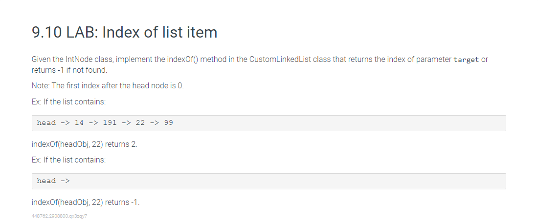 Solved 9.10 LAB: Index of list item Given the IntNode class, | Chegg.com