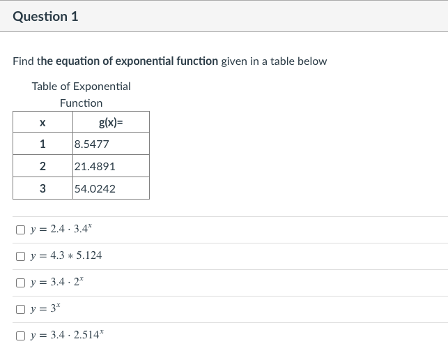 Solved Question 1 Find the equation of exponential function | Chegg.com
