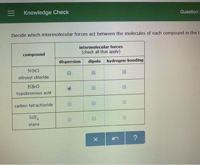 Solved Knowledge Check Question Decide which intermolecular | Chegg.com