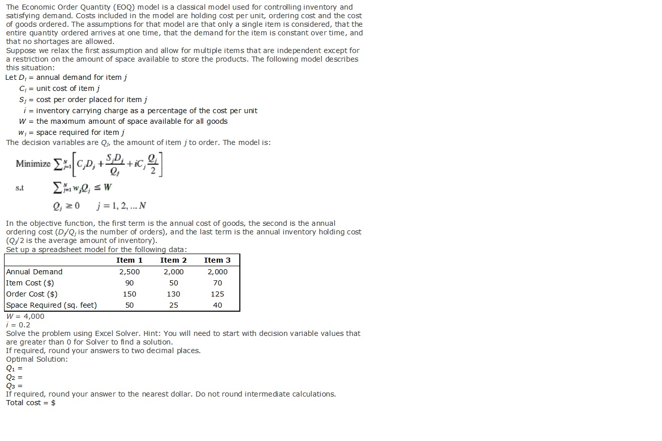 Solved The Economic Order Quantity (EOQ) ﻿model is a | Chegg.com