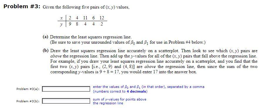 Solved Problem #3: Given the following five pairs of (x, y) | Chegg.com