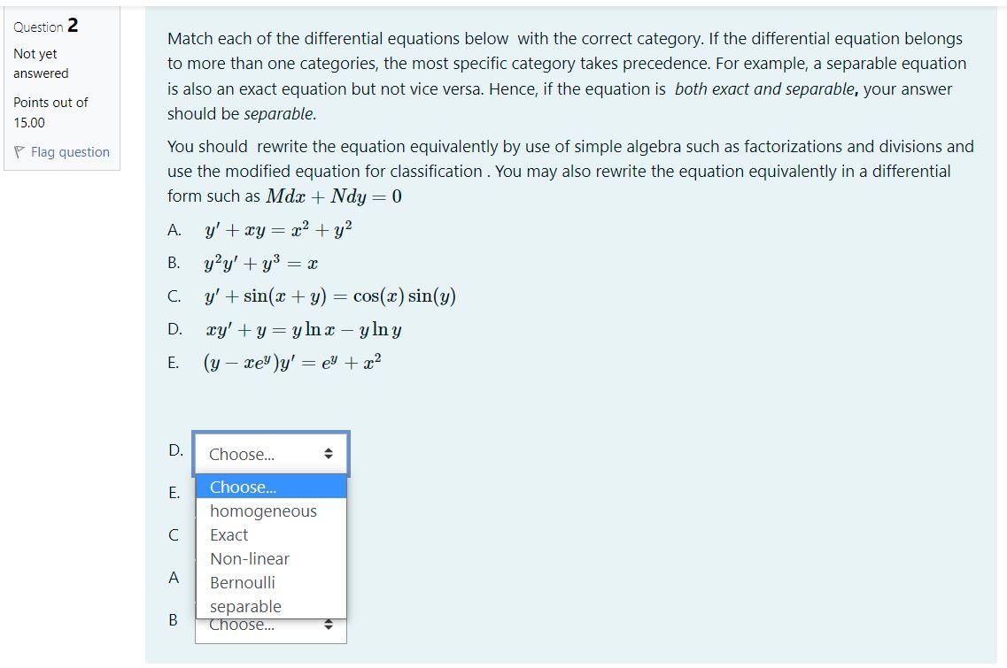 Solved Match each of the differential equations below with | Chegg.com