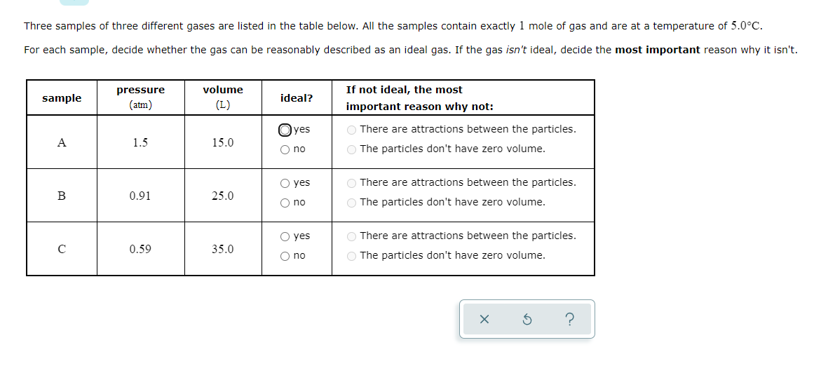 Solved Three samples of three different gases are listed in | Chegg.com