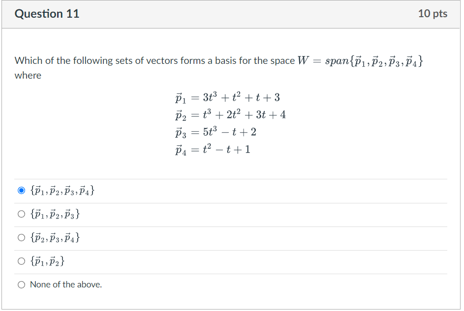 Solved Which of the following sets of vectors forms a basis | Chegg.com