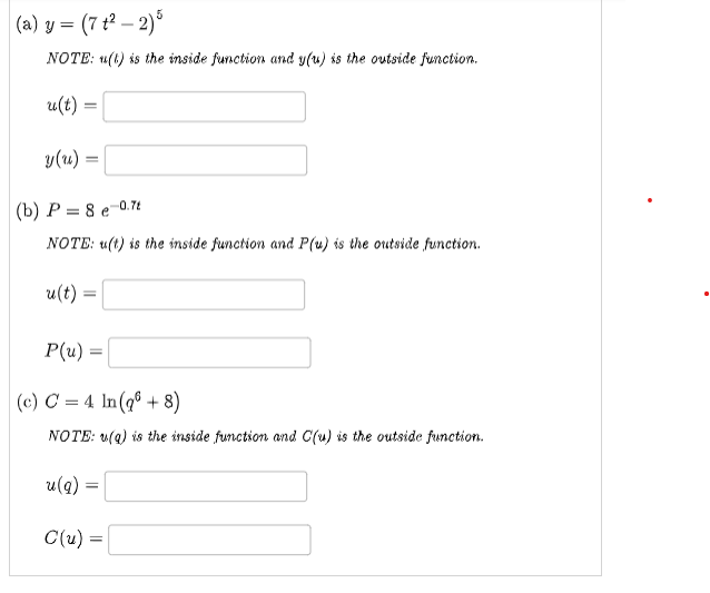 Solved (a) y=(7t2−2)5 NOTE: u(b) is the inside function and | Chegg.com