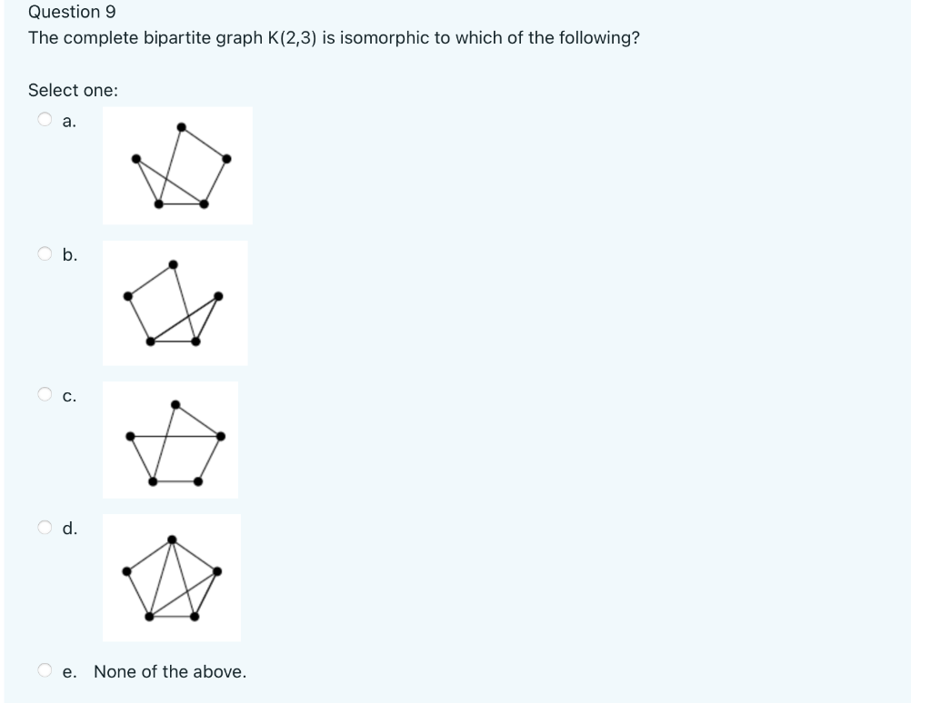 Solved Question 9 The complete bipartite graph K(2,3) is | Chegg.com