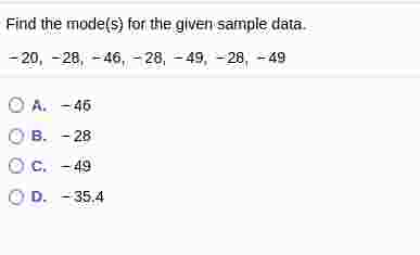 Solved Find the mode(s) for the given sample data 20, 28, | Chegg.com
