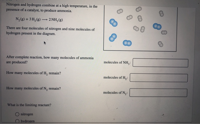 Solved Nitrogen and hydrogen combine at a high temperature, | Chegg.com