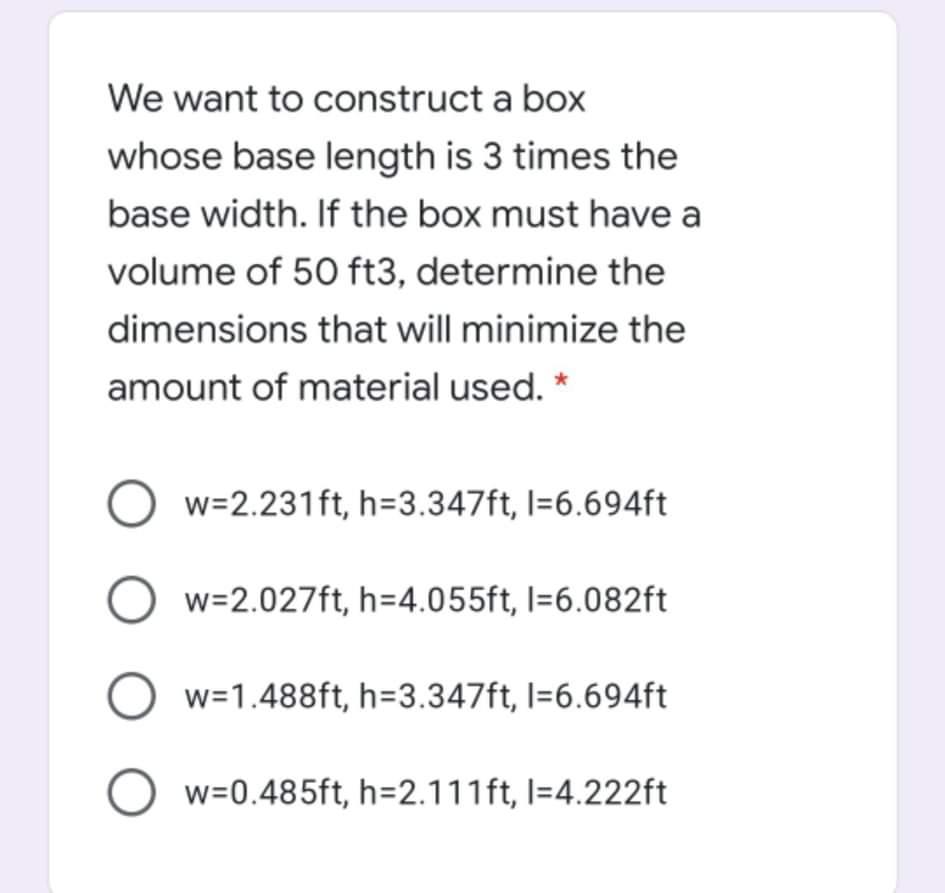 Solved We want to construct a box whose base length is 3 | Chegg.com