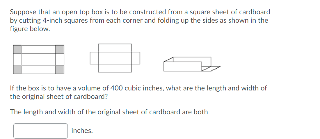 Solved Suppose that an open top box is to be constructed | Chegg.com