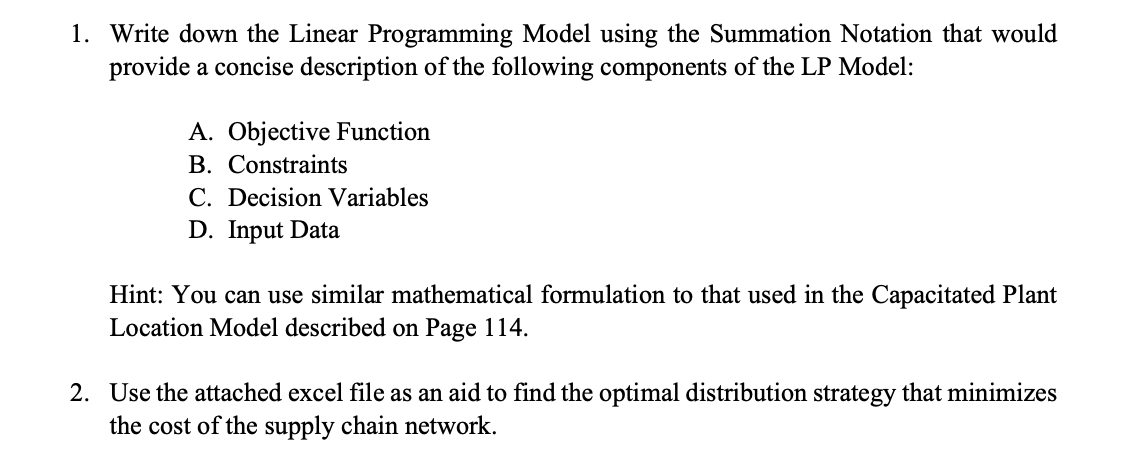 1. Write down the Linear Programming Model using the | Chegg.com