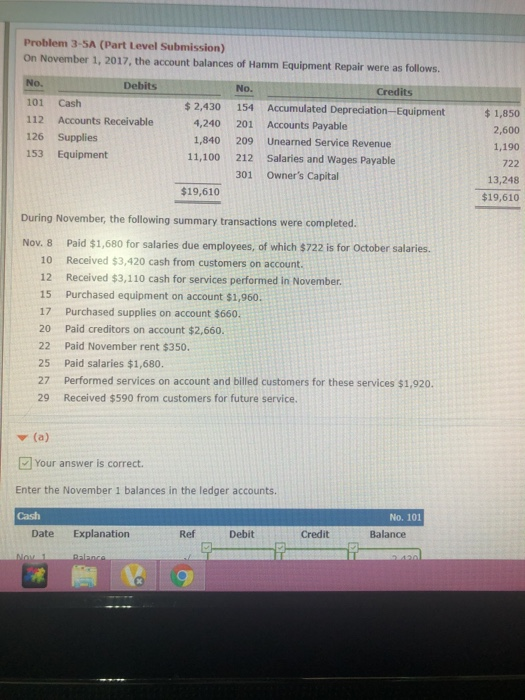 Solved Problem 3-5A (Part Level Submission) On November 1, | Chegg.com