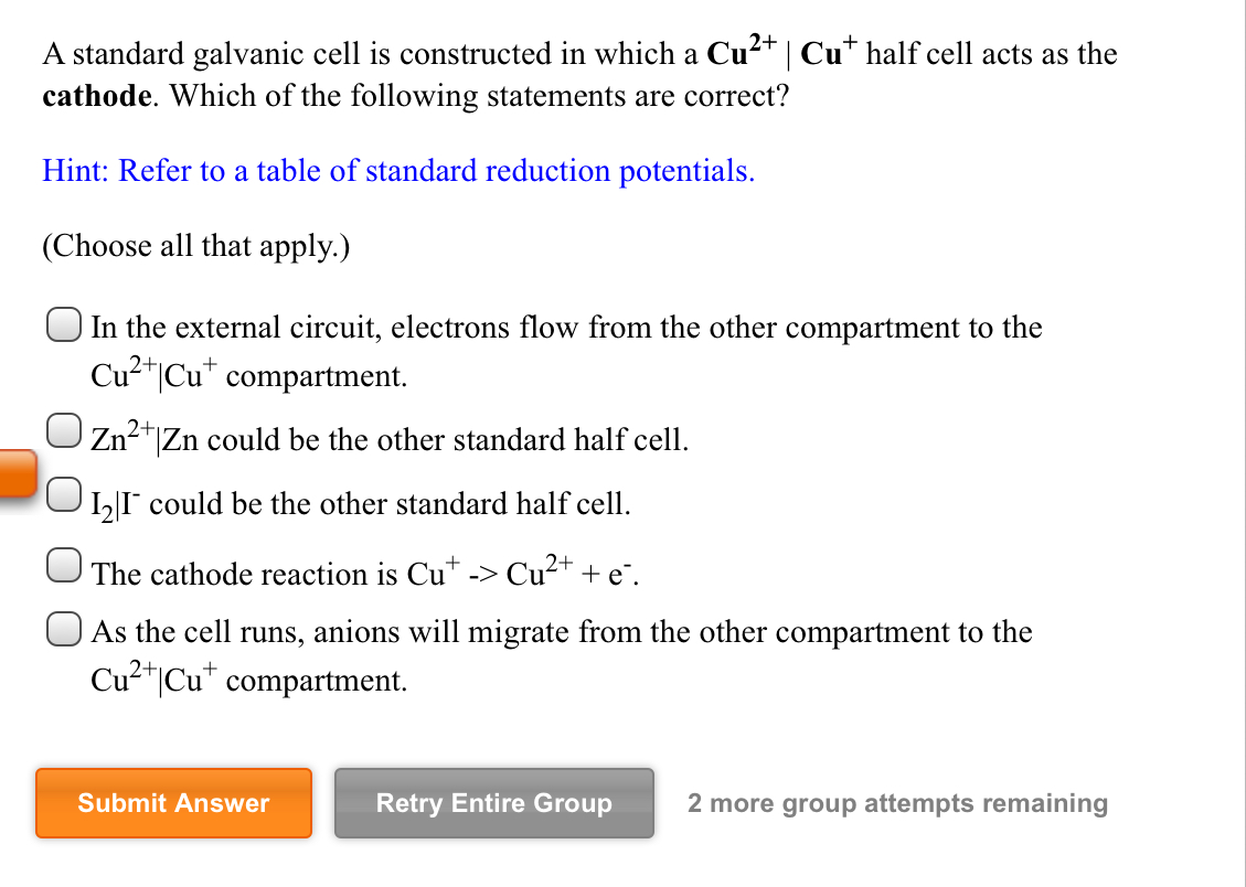 Solved A standard galvanic cell is constructed in which a | Chegg.com