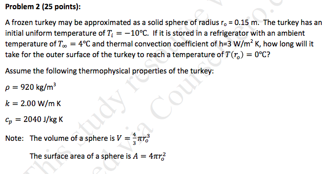 Solved Problem 2 (25 points): A frozen turkey may be | Chegg.com